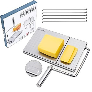 NatureMan Cheese Slicer With Wire,Stainless Steel Cheese Slicer,With 5 Replacement Wires Cheese Cutter With Wire Accurate Size Scale For Cutting Soft Cheese Butter