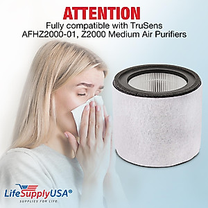 LifeSupplyUSA 3-in-1 True HEPA Air Cleaner Replacement Filter + Pre-Filter + Carbon Filter Compatible with TruSens AFHZ2000-01, Z2000 Medium Air Purifiers
