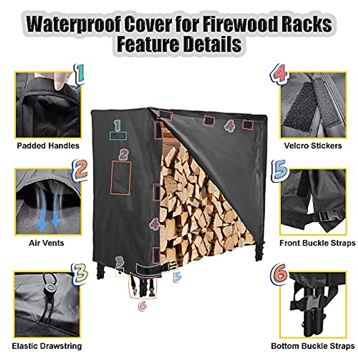 PatiosGuard 4FT Firewood Log Rack Cover, 600D Heavy Duty with Waterproof PVC Lining (4-Feet: 48" L x 24" W x 42" H)