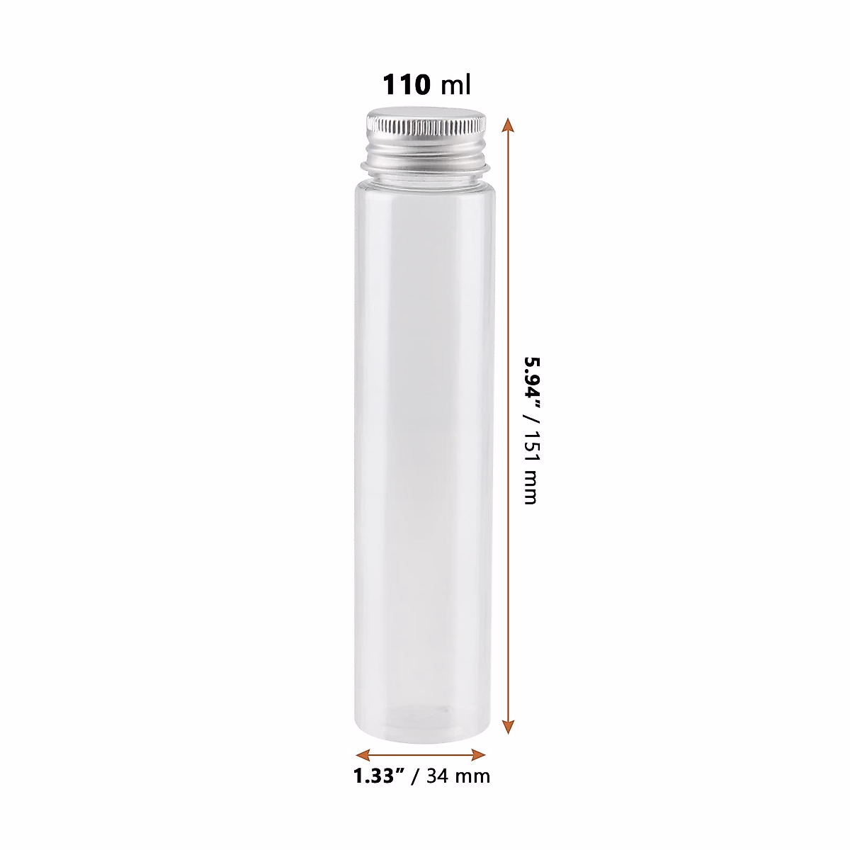 LEXININ 60 PCS 110ml Clear Plastic Test Tubes with Lid, Plastic Test Tubes with Screw Caps, Flat Bottomed Test Tubes