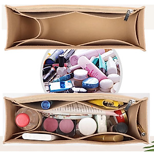 Lckaey purse organizer for chloe woody tote bag insert large medium Small wallet Felt organizer 1015Beige-M