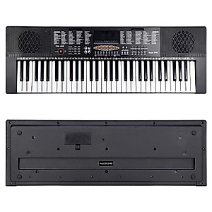 Saturnpower 61-Key Portable Electronic Keyboard Piano with Built In Speakers, Headphones, Microphone, Dual Power Supply, Piano Stand, Music Sheet Stand and Stool for Beginner (Kid & Adult) Black