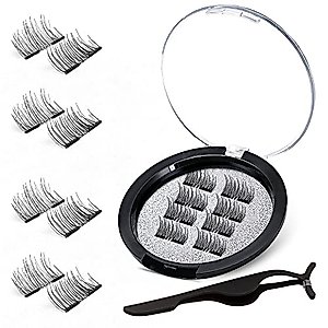 VASSOUL Dual Magnetic Eyelashes, 0.2mm Ultra Thin Magnet, Light weight & Easy to Wear, Best 3D Reusable Eyelashes with Applicator (8 PC with Tweezers)