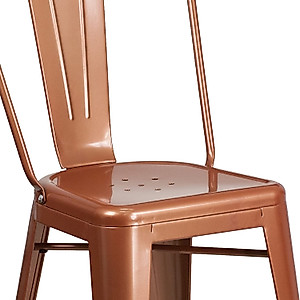 Flash Furniture Carly Commercial Grade 24" High Copper Metal Indoor-Outdoor Counter Height Stool with Back