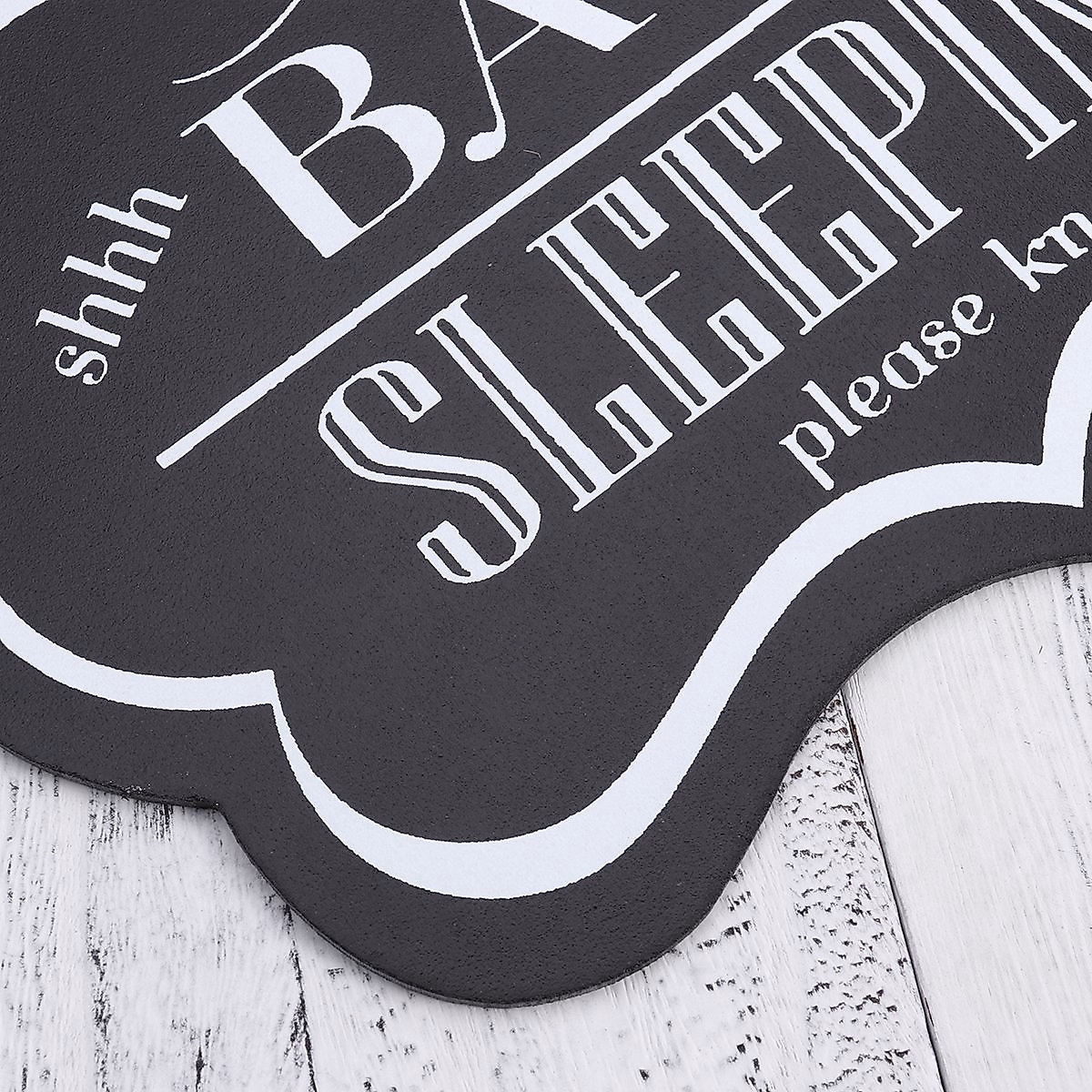 WINOMO Baby Sleeping Sign for Door "shhh BABY SLEEPING please knock softly" Funny Wooden shhh Baby Sleeping Sign for Front Door Bedroom Door