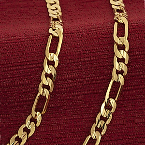 LIFETIME JEWELRY 7mm Figaro Chain Necklace Diamond Cut 24k Real Gold Plated (Gold, 20 inches)