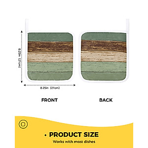 Pot Holders Set of 3 PCS Heat-Resistant Hot Pads Mats with Hanging Loop, Imitation Wood Grain Vintage Sage Green Washable Potholder for Cooking Baking Kitchen, 8.26"x8.26"