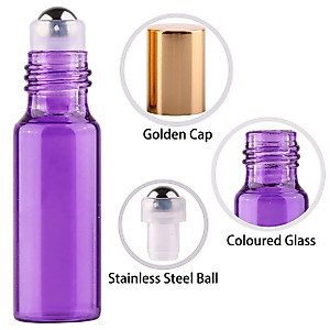 MaxMau 24 Pack Essential Oils Roller Bottles,5ml Roll On Bottles Colouful Glass Bottles Steel Roller Balls Metal Cap for Aromatherapy Perfume