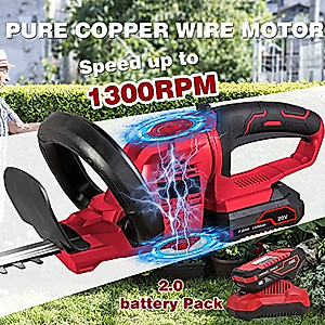 Cordless Hedge Trimmer, 20V Bush Trimmer 20-Inch Dual-Action Blades 5.5-lb Lightweight & Powerful Battery and Fast Charger