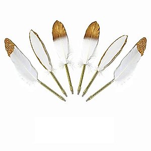 Cheerland Feather Signature Pens Ballpoint Pen for Party Reception Wedding Party Guest Book Ceremony Bridal Baby Shower Anniversary Graduation Event Party Favors (Gold/White)