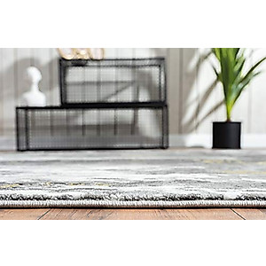 Abani Abstract Distressed Rug 6' x 9' - Contemporary Modern Gold & Grey Rugs Marbled Area Rug Living Room Rug