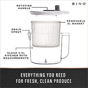BINO | Salad Spinner - 2.6 Qt | Small Manual Lettuce Spinner with Built-in Draining System | Salad Spinner, Colander, and Water Pitcher in One | Fruit & Vegetable Basket Colander | Kitchen Gadgets