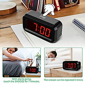 KWANWA Alarm Clock, Wall Clock, Battery Operated, Adjustable 3-Level Led Brightness, Dim Night Model, 12/24Hr, Cordless, Constantly 1.2'' Red Digits Display, Small Clock for Bedroom