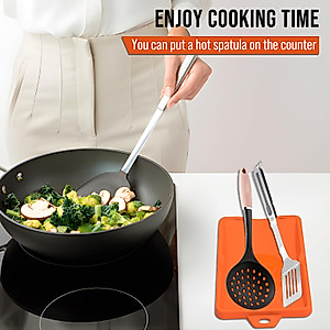 Silicone Spatula Mat for Ladle, Spoon Rest Kitchen Utensil Holder Drip Pad, Heat Resistant Spoon Holder for Stove Top & Grill, Non Slip, Keep Neat and Clean(Orange)