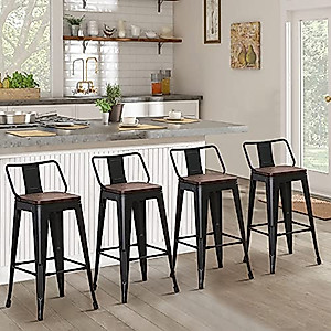 Andeworld 24 Inch Swivel Bar Stools Set of 4 Counter Height Stools Industrial Metal Barstools (24 inch, Black)