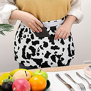 SLNFDKND Cow Print Apron with 3 Pockets Waiter Server Half Apron for Women Men Serving Restaurant Chef Adjustable Apron