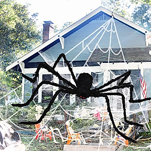 Apfity 2 Pack Halloween Decorations Spiders, Hairy Giant Spiders for Scary Halloween Decor Outdoor Wall Yard House, (6.5 FT + 5 FT)