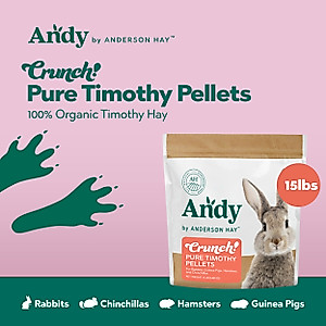 Andy Timothy Hay Pellets, Crunch! Pure Organic Rabbit Food, 15 lb Bag, Premium Guinea Pig and Chinchilla Hay, Balanced Nutrition for Rabbits, Chinchillas, and Guinea Pigs