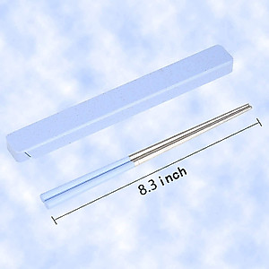 Molizummy 2 Pairs Reusable Chopsticks Metal Wheat Straw Portable with Pull Design Case, Stainless Steel Chop Sticks for Bento Box, School, Home, Office, Camping Use, Dishwasher Safe (Blue & Pink)