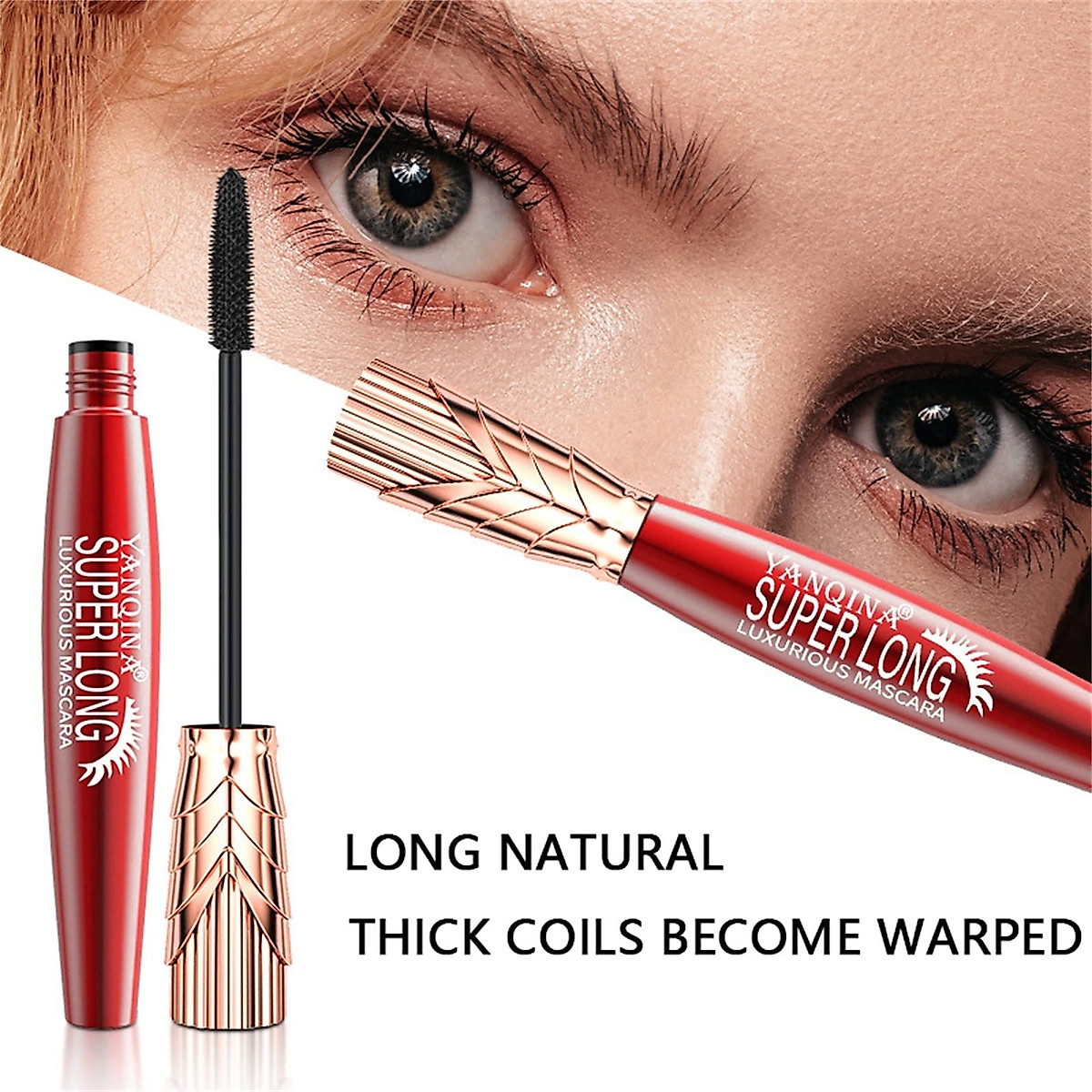 Outfmvch Curling Mascara Thick Volumizing Eyelashes, Long-Lasting Fast Dry Crown Shaped Mascara, Lengthened Eyelash Soft Full Lashes, Natural Smudge-Proof Mascara Black