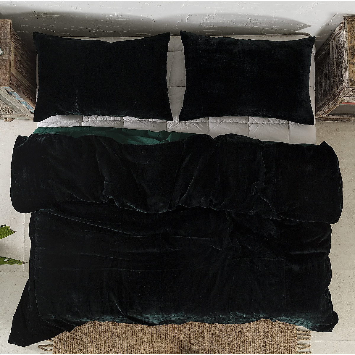 Labhanshi 3 Pieces Set Luxury Crushed King Size Moss Green Velvet Duvet Cover Boho Bedding UO Comforter Cover Donna Cover Quilt Cover Duvet Velvet Bedding King Size