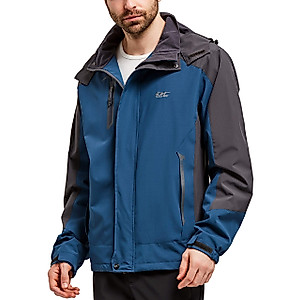 Men Casual Hooded Rain Jacket-Diamond Candy lightweight Waterproof Softshell Raincoat Outdoor Sportswear, Dark Blue, XL