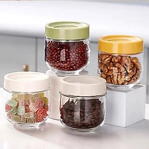 DNIENKGE Glass Sealed jar Confectionery Container – 10oz Kitchen Glass Sealed Storage Jar with Stackable Sealed Lid for Kitchen Seasoning, Coffee Beans, Tea, Sugar, Vanilla (3PCS)