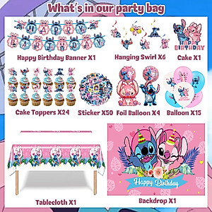 DOCOKY Cartoon Birthday Decorations, Birthday Party Decorations Include Banner, Balloons, Cake Toppers, Backdrop, Stickers, Hanging Swirls, Tablecloth for Boys and Girls Theme Party Supplies