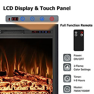 Rodalflame Electric Fireplace Inserts with Touch Screen & Remote Control, Timer, 750/1500w, Black, 32 9/10 Inches Wide, 24 9/10 Inches High