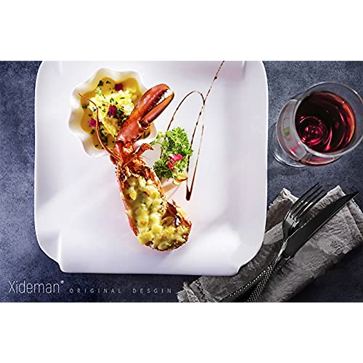 Xideman 16-Piece ​Modern Black Hammered Silverware Set with Ultra Sharp 2-IN-1 Serrated Knive, 18/10 Stainless Steel Flatware Set, Titanium ​Plated Cutlery Set Service for 4, Reusable, Dishwasher Safe