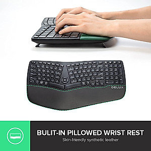 DeLUX Ergonomic Keyboard, Wireless Ergo Split Keyboard with Backlit for Natural Typing and Reduce Hands Pain, USB Receiver, BT5.0, Scissor Switch and Palm Rest for Windows and Mac(GM902A-Black)