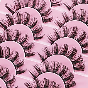 Kanviensl False Eyelashes 10 Pairs Russian Strip Lashes Russian Lashes 3D Effect D Curl 10MM Reusable Lightweight Fake Eyelashes Ideal for Girls Daily Use