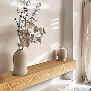 YLYHSST 60" Fireplace Mantel, 5'' Thick Handmade Hollow Solid Wood Wall Long Floating Shelf with Invisible Wood Brackets, Wood