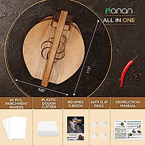 panan Wooden Tortilla Press Mexican Tortillera Presser Made from Natural Food-Grade Acacia Wood - Large Wood Pataconera with 50 Pieces Parchment Paper, Dough Cutter and Recipes eBook (Round 10")