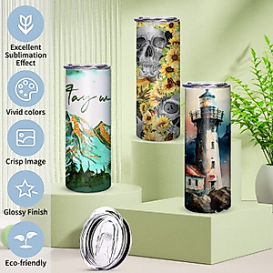 Sublimation Tumblers bulk 20 OZ Skinny Stainless Steel Double Wall Insulated Straight Sublimation Cups 16 Pack Blanks White Tumbler with Lid,Straw,Heat Resistant Tape&Shrink Sleeves,Individually Boxed