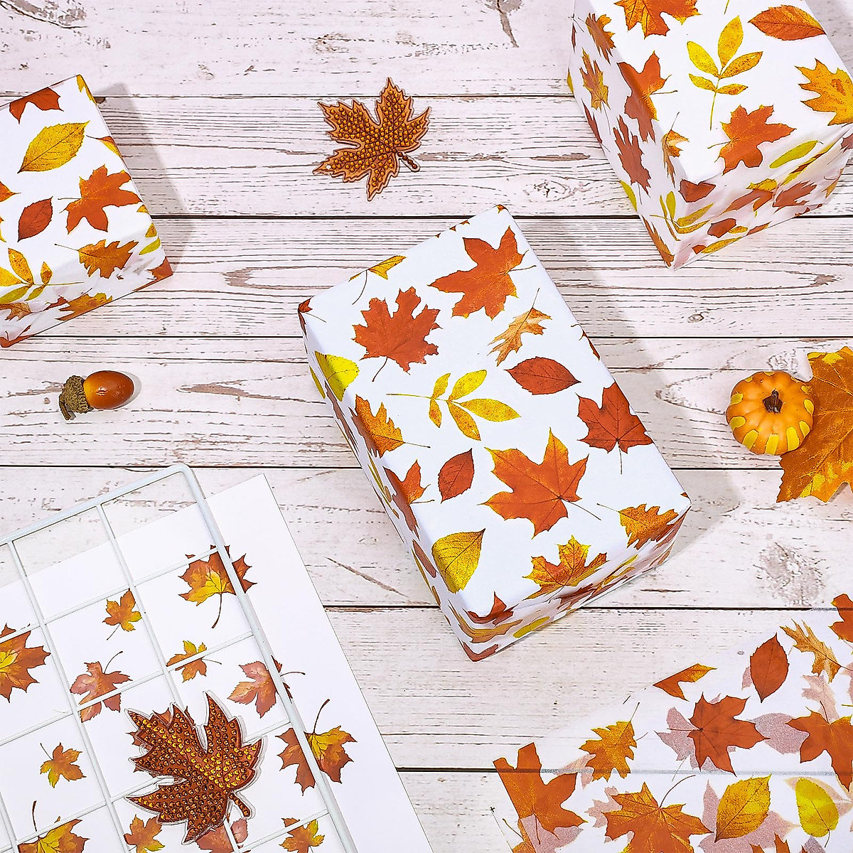 Whaline 100 Sheet Fall Leaves Tissue Paper Bulk Watercolor Maple Leaves Art Tissue Autumn Leaves Wrapping Tissue Paper for Thanksgiving Baby Shower Wedding Gift Wrapping DIY Crafts, 19.6 x 13.7 Inch