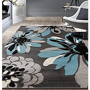 Rugshop Modern Flowers Area Rug 7' 10" x 10'2" Blue