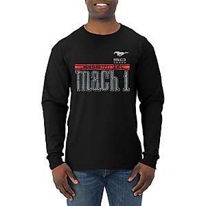 Ford Mustang 50 Years Logo Mach 1 Classic Emblem Cars and Trucks Mens Long Sleeve Shirt, Black, X-Large