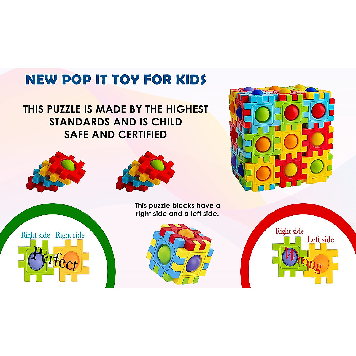ATKSH 48 PCS Push Pop it Blocks, Sensory Fidget Toy, Stress Relief & Autism Sensory Toy for Children