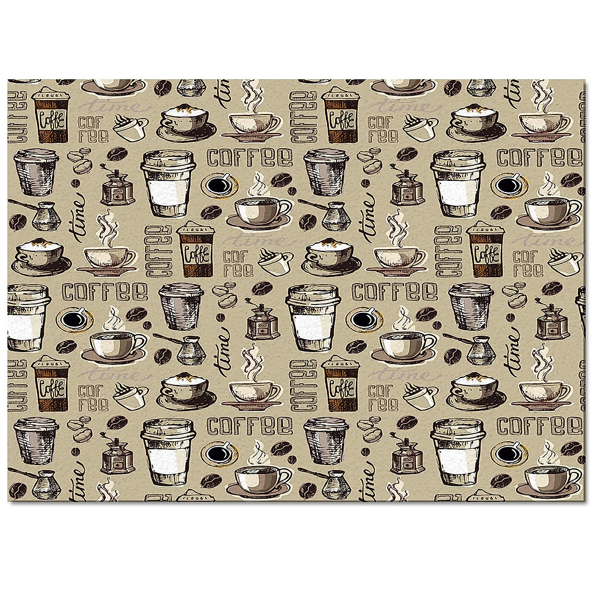 Area Rug for Bedroom Living Room Decor,Retro Sketch Coffee Set Bean with Quote Ultra Soft Non-Slip Accent Rugs Indoor Large Floor Carpet Aromatic Drink on Khaki Non-Shedding Nursery Floor Mat,48x72in
