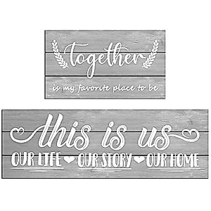 Farmhouse Kitchen Mat Set of 2 Non Slip Thick Kitchen Rugs and Mats Wood Grain Waterproof Anti Fatigue Mats for Kitchen Floor Farmhouse Kitchen Rug Runner Standing Mat, 16 x 47 Inch, 16 x 28 Inch