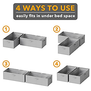 SpaceAid 2 Pack 10" High Under Bed Storage Containers, Large Underbed Storage Organizer Bins with Lids for Bedroom, Dorm, Clothes, Closet Organization, Bed Sheets and Blankets (Gray)