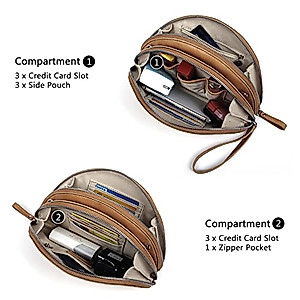 Small Crossbody Bags Leather Women’s Hobo Phone Bag Multi-Pocket Adjustable Shoulder Bag Zipper Closure Brown