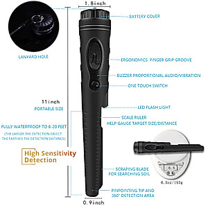 Fully Waterproof Pinpoint Metal Detector Pinpointer 360° Search Pinpointing Finder Probe Treasure Hunting Tool Accessories for Adults and Kids (Three Mode) 2023 Hs08-Black
