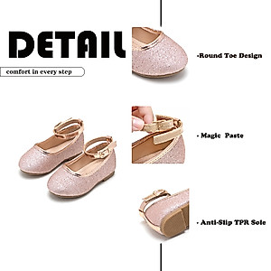 Flaryzone Toddler/Little Girls' Glittery Ankle Strap Mary Jane Flats Wedding Flower GILR Princess Dress Shoes (Pink,Toddler-Size 9)