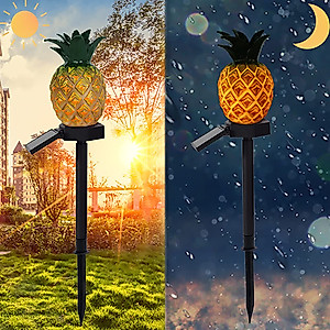 Yuhoo Solar Garden Stakes Lights, Outdoor Waterproof Pineapple Decorative Solar Landscape Stake Night Lights for Pathway Lawn Patio Yard Home Ornament(Yellow), free size