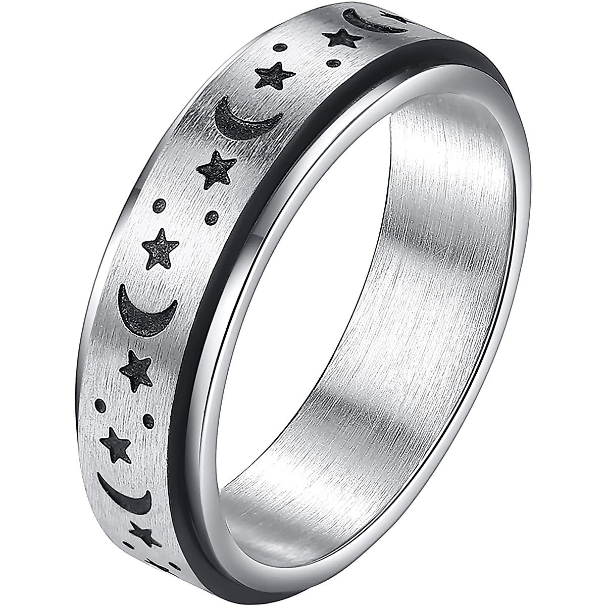 ALEXTINA Anxiety Ring for Women Fidget Ring Moon Star Ring Anti Anxiety Spinner Ring Spinning Ring for Anxiety Stress Relief Gift, Size 11
