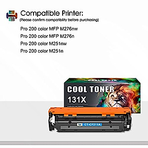 Cool Toner Compatible 131A Toner Cartridge Replacement for HP 131X Pro 200 Color M251nw MFP M276nw M276n M251n CF210X CF210A CF211A CF212A CF213A Printer (Black Cyan Yellow Magenta, 5-Pack)