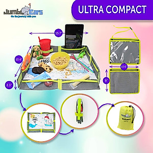 Jumbo Ears Origami Kids Travel Tray Placemat Cover -Gray- Foldable and Easy to Setup with Bonus Portable Multipurpose Side Pockets Organizer for Tablets and Phones Activities or Snacks for Toddler