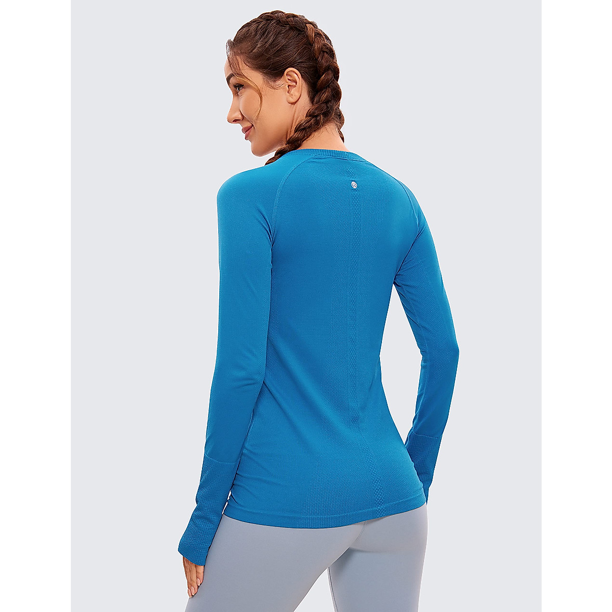 CRZ YOGA Women's Seamless Athletic Long Sleeves Sports Running Shirt Breathable Gym Workout Top Super-Sonic Blue X-Small